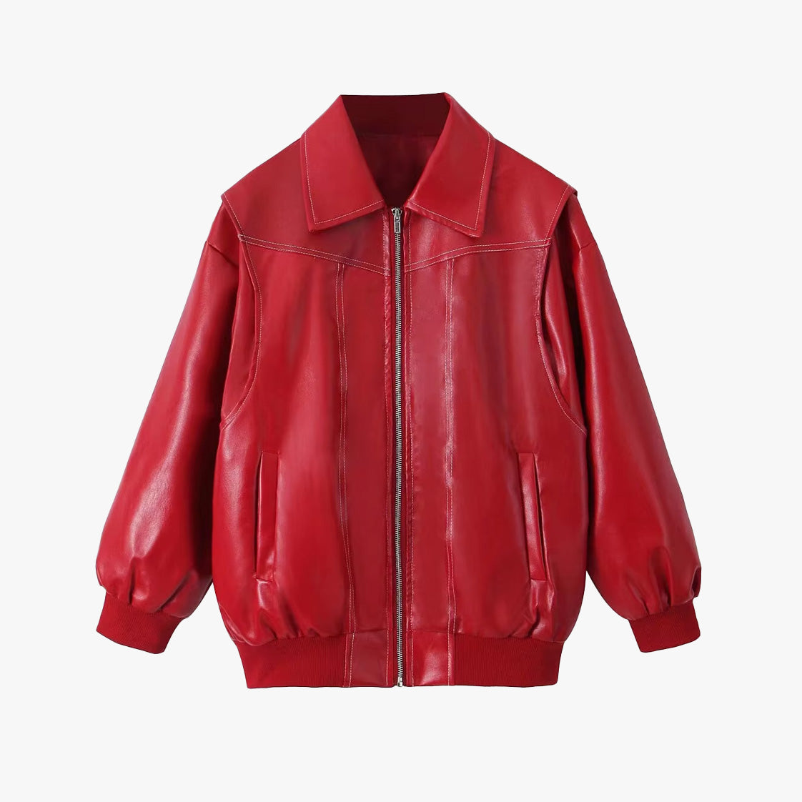 Contrast Stitching Oversized Leather Jacket – Kultur and Co