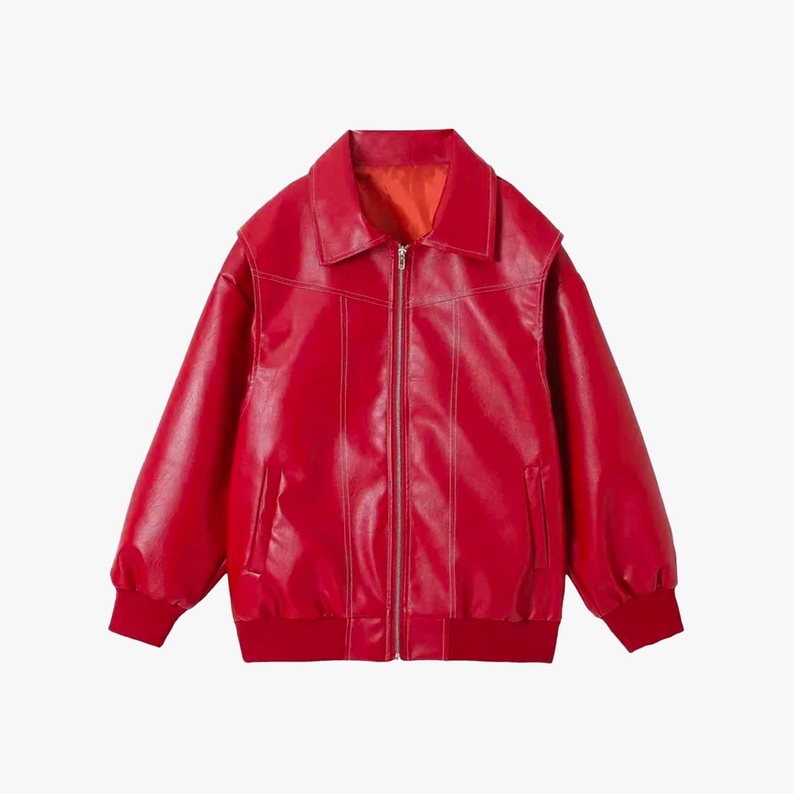 Contrast Stitching Oversized Leather Jacket – Kultur and Co